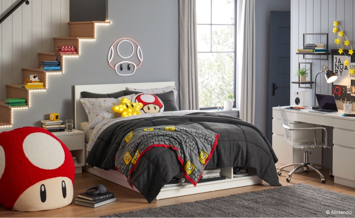 Mario Bros Bedroom SUPER MARIO BROS GARTERIZED BEDSHEET