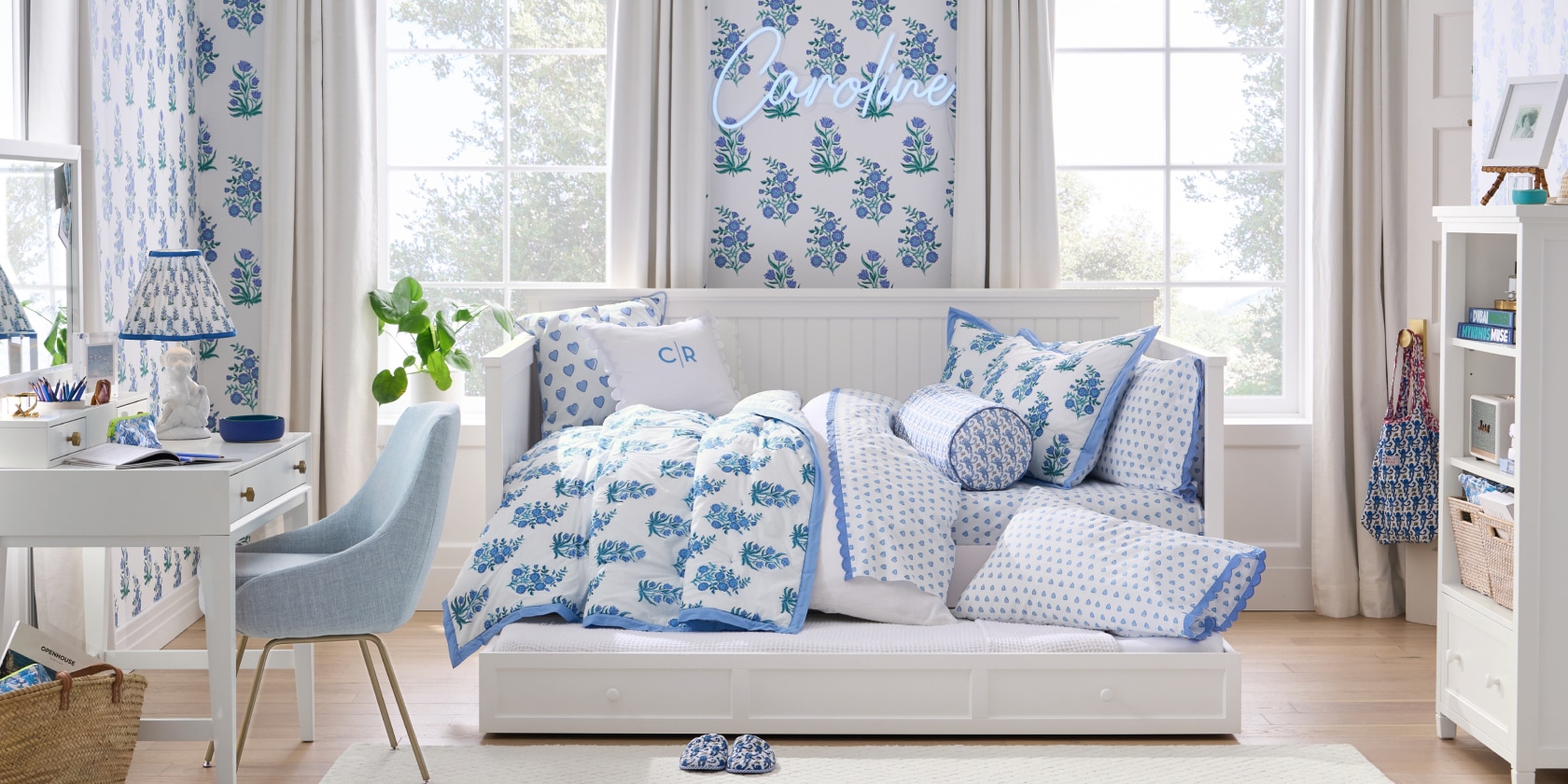 Blue Blooms Bedroom | Pottery Barn Teen