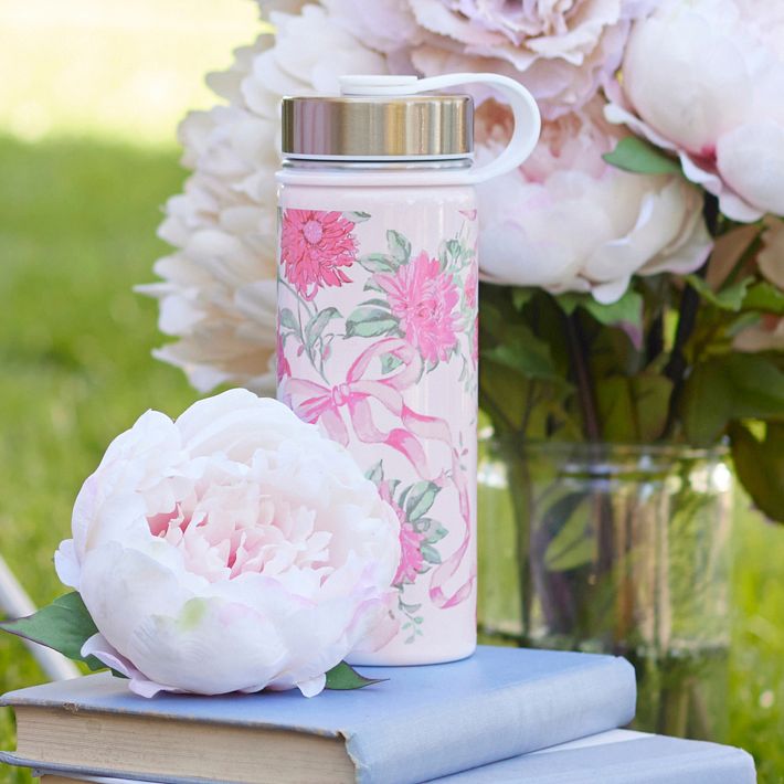 LoveShackFancy Pink Floral Ribbon Slim Water Bottle | Pottery Barn Teen
