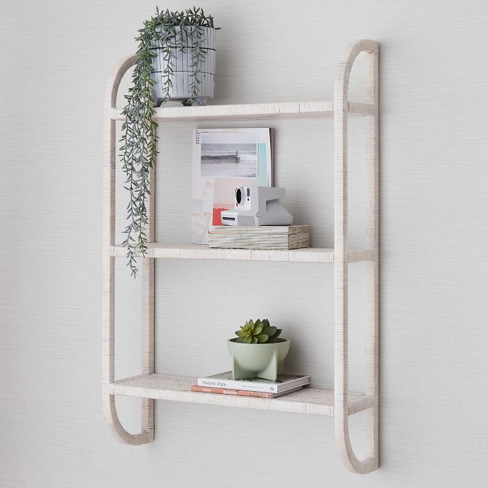 3-Tier Whitewash Coastal Rattan Bookcase | Pottery Barn Teen