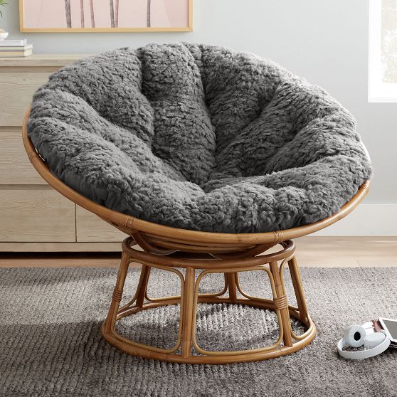 Jumbo Sherpa Charcoal Papasan Chair | Pottery Barn Teen