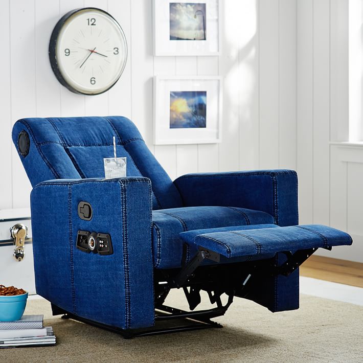 Denim Kick Back Recliner Speaker Gaming Chair | Pottery Barn Teen