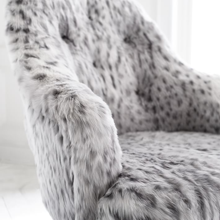 Gray Leopard Faux-Fur Tufted Teen Desk Chair | Pottery Barn Teen