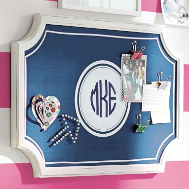 Scallop Framed Monogram Pinboard, Navy | Wall Organizers | Pottery Barn ...