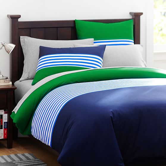 Nantucket Stripe Boys Duvet Cover + Sham - Navy/Green | Sale | Pottery ...