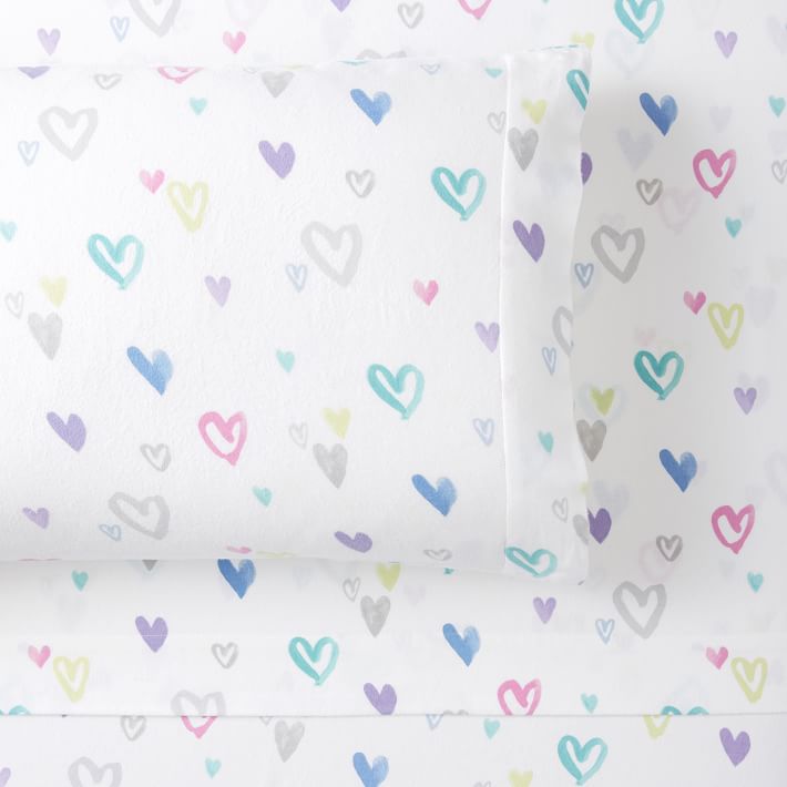 Bright Heart Organic Flannel Girls Sheet Set | Sale | Pottery Barn Teen