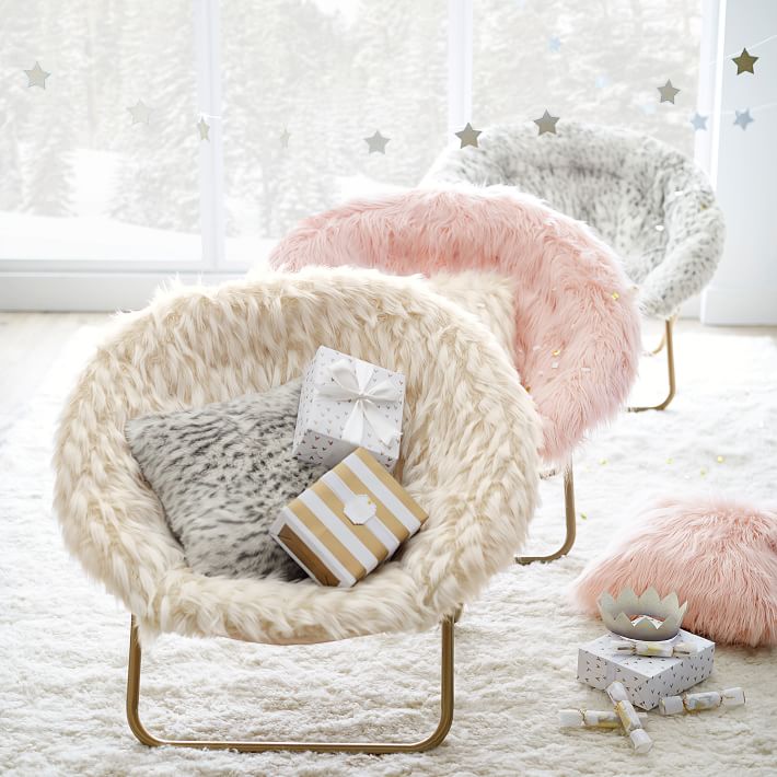 Gray Fur-Rific Faux-Fur Round Chair | Pottery Barn Teen