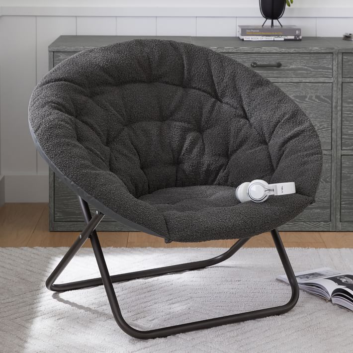 Chunky Boucle Charcoal Hang A Round Chair | Pottery Barn Teen