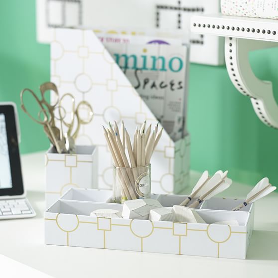 Printed Paper Desk Accessories Set - Metallic Gold Geo - Sale | Pottery ...