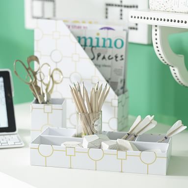 Printed Paper Desk Accessories Set - Metallic Gold Geo - Sale | Pottery ...