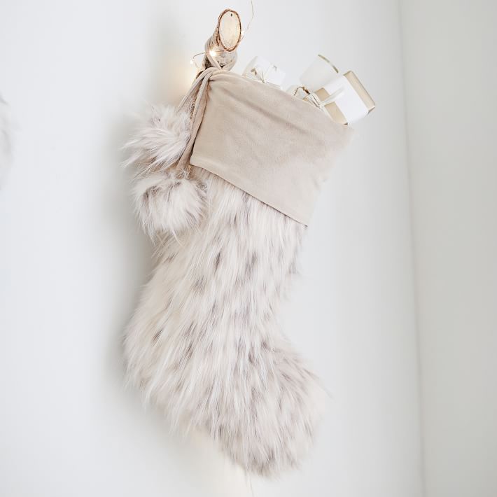 Snow-Cat Faux-Fur Christmas Stocking | Pottery Barn Teen