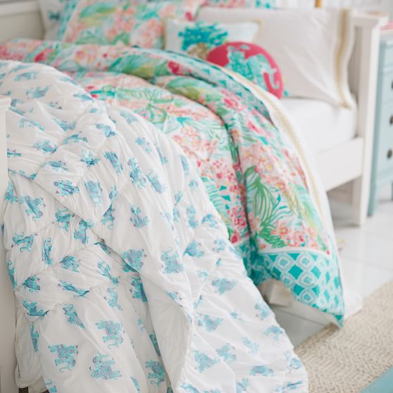 Lilly Pulitzer Elephant Bazaar Girls Quilt + Sham | Pottery Barn Teen