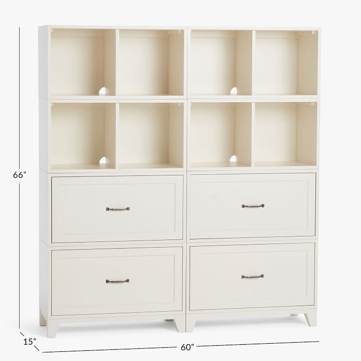 Hampton Double 2-Shelf Tall Bookcase with Drawers | Pottery Barn Teen