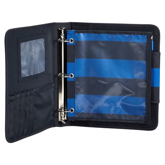 Blue & Navy Rugby Stripe Binder For School | Pottery Barn Teen