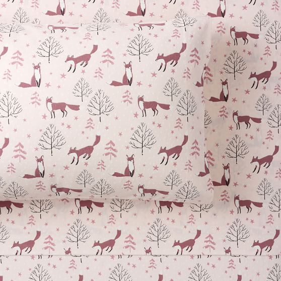 Winter Foxes Organic Flannel Girls Sheet Set | Sale | Pottery Barn Teen