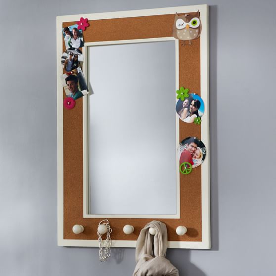Small Cork-Framed Decorative Mirror with Pegs | Pottery Barn Teen