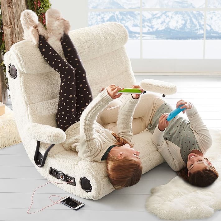 Ivory Sherpa Faux-Fur Double Gaming Gaming Chair | Pottery Barn Teen