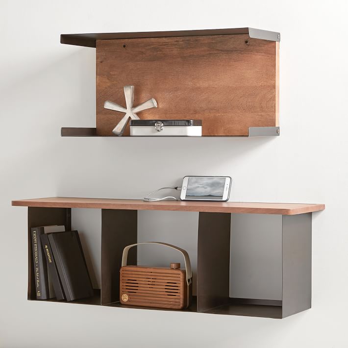 Wood and Metal Compartment Floating Shelf | Pottery Barn Teen