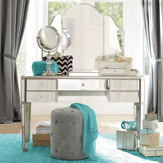 Velvet Tufted Vanity Stool | Teen Vanity | Pottery Barn Teen