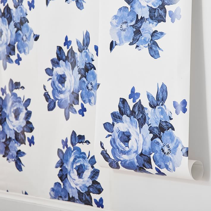 Blue Floral Removable Wallpaper | Pottery Barn Teen