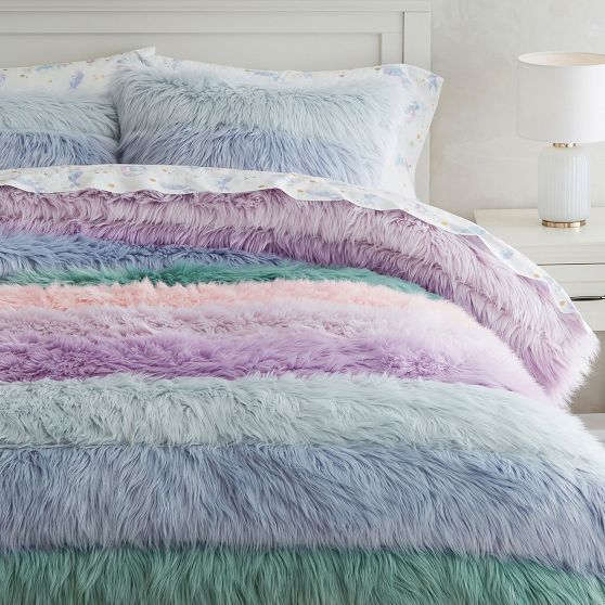 Rainbow Jumbo Faux-Fur Quilt | Pottery Barn Teen