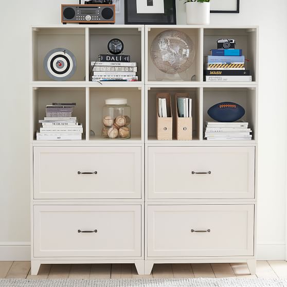 Hampton Double 2-Shelf Tall Bookcase with Drawers | Pottery Barn Teen