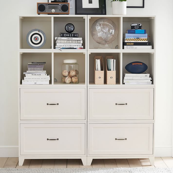 Hampton Double 2-Shelf Tall Bookcase with Drawers | Pottery Barn Teen