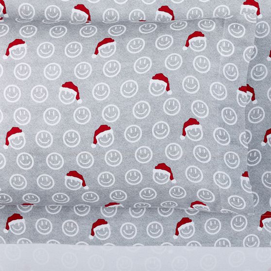 Smiley Santa Organic Flannel Sheet Set | Pottery Barn Teen