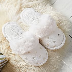 Shimmer Star Teen Slippers Ivory | Pottery Barn Teen