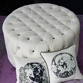 Ivory Tufted Velvet Round Ottoman | Pottery Barn Teen