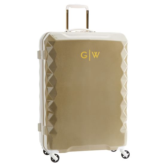 Luxe Hard-Sided Gold Glitter Checked Spinner Suitcase | Pottery Barn Teen