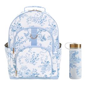 LoveShackFancy Damask Blue Backpack and Slim Water Bottle Bundle ...