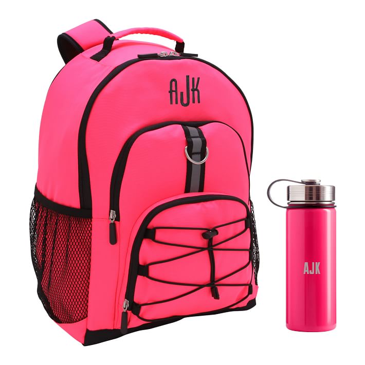 Gear-Up Neon Pink Solid Backpack & Water Bottle Bundle, Set of 2 ...