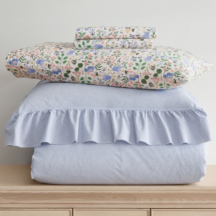 Chambray Ruffle Duvet Rifle Paper Co. Bramble Fields Cream Sheet Set Twin Twin XL