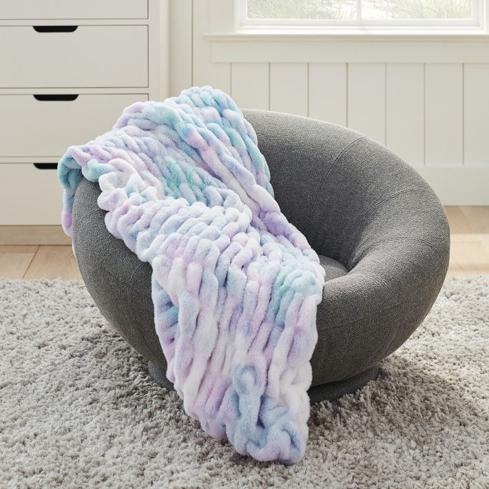 Tie-Dye Ruched Faux-Fur Throw Blanket | Pottery Barn Teen