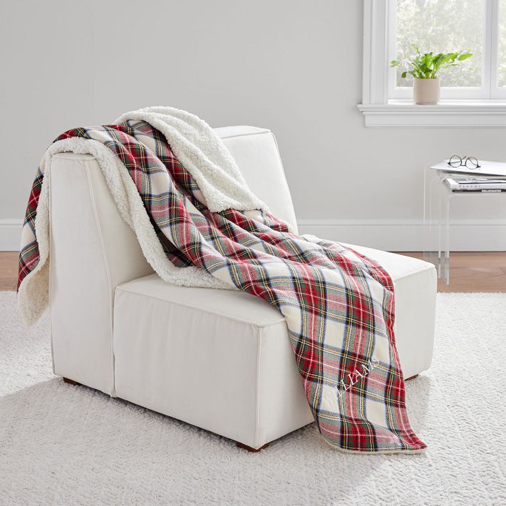 Stewart Plaid Sherpa Back Throw | Pottery Barn Teen