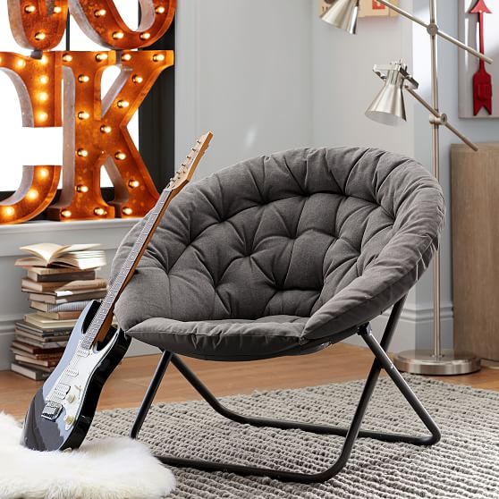 Enzyme-Washed Canvas Light Grey Round Chair | Pottery Barn Teen