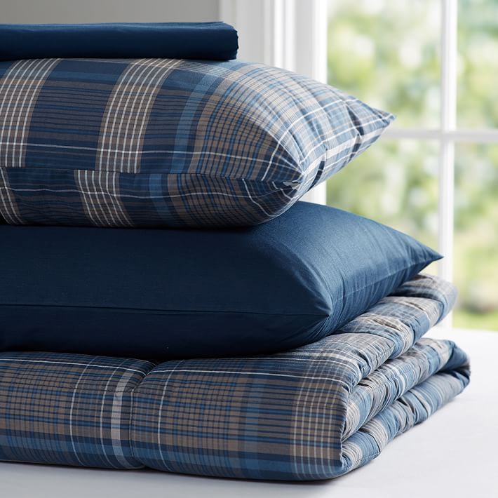 Navy Heritage Plaid Comforter Set | Dorm Bundle | Pottery Barn Teen