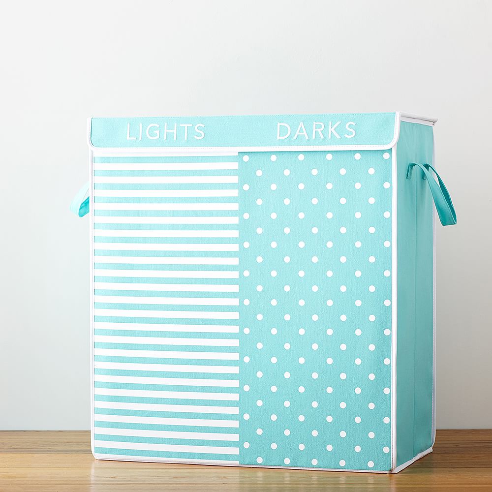 Dual Compartment Laundry Hamper - Preppy Stripe + Dot | Pottery Barn Teen