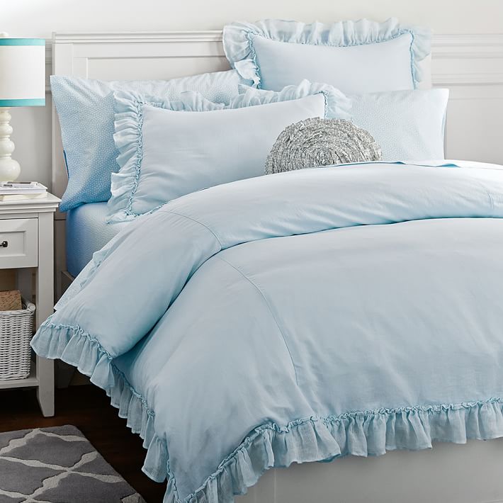 Linen Lux Girls Duvet Cover - Frost Blue | Sale | Pottery Barn Teen