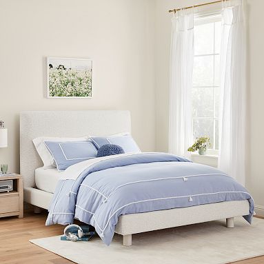 Cayman Upholstered Bed Chenille Plain Weave Washed Pool Queen