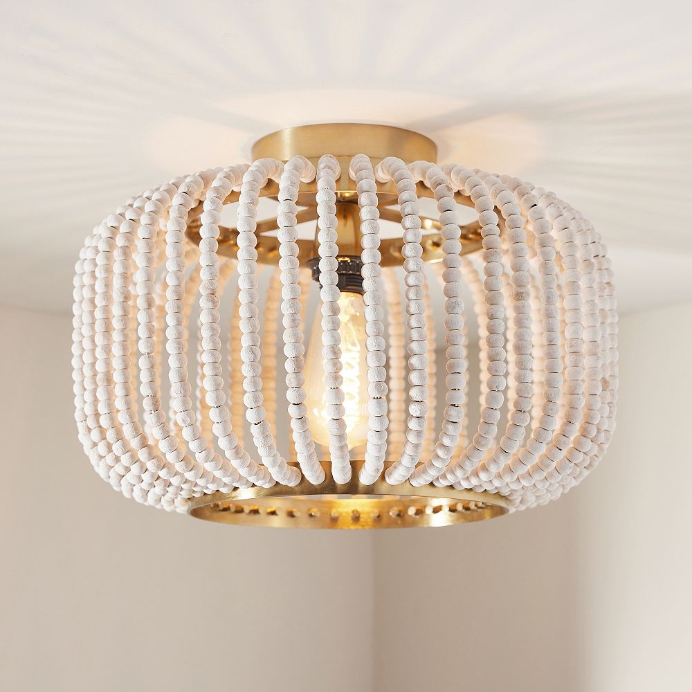 Remy Wood Bead Flush Mount | Pottery Barn Teen