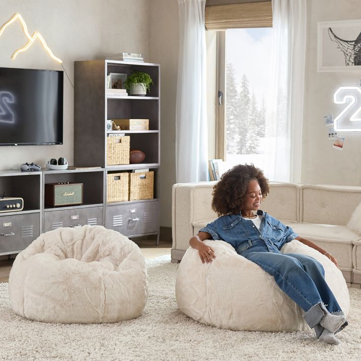 Polar Bear Faux Fur Bean Bag Chair Medium Slipcover Bean Bag Chair Insert