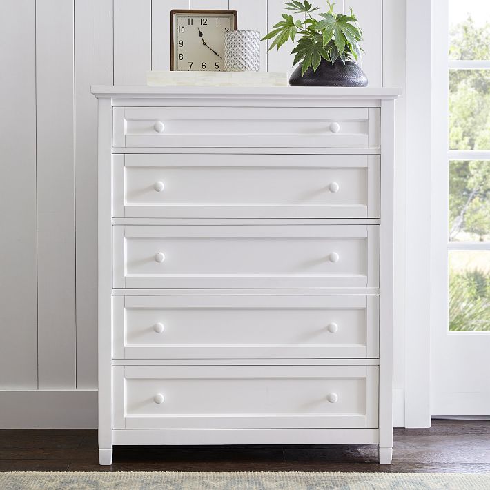 Beadboard 5 Drawer Tall Dresser Simply White