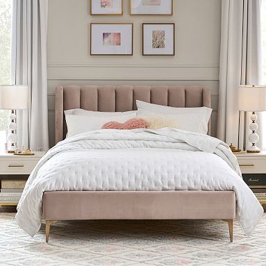 Avalon Channel Stitch Upholstered Bed Full Brushed Crossweave Light Gray
