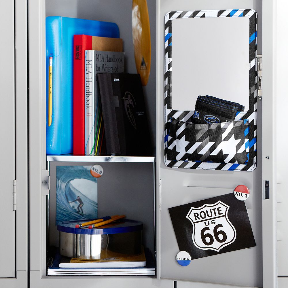 Blue Houndstooth Locker Locker Mirror & Pocket Organizer | Pottery Barn ...