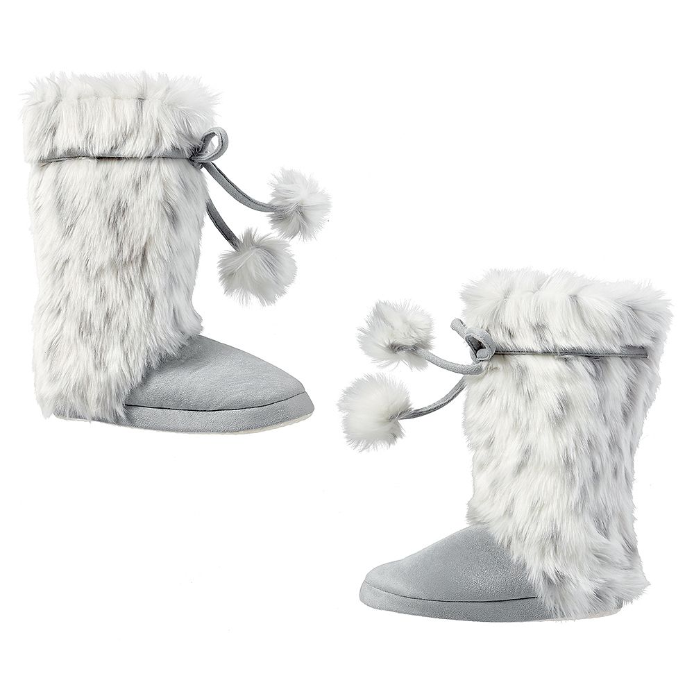 Gray Leopard Pom-Pom Tie Faux-Fur Bootie Slippers | Pottery Barn Teen