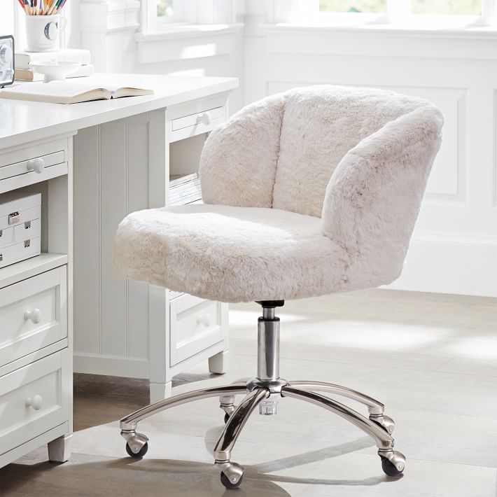 fuzzy office chair cover Cover Fluffy Rolling Chair White Fuzzy Desk ...