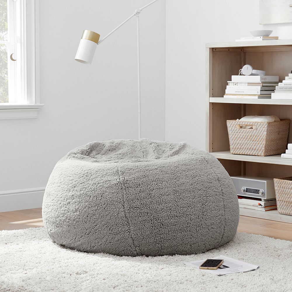 Large Sherpa Light Gray Bean Bag Chair | Pottery Barn Teen