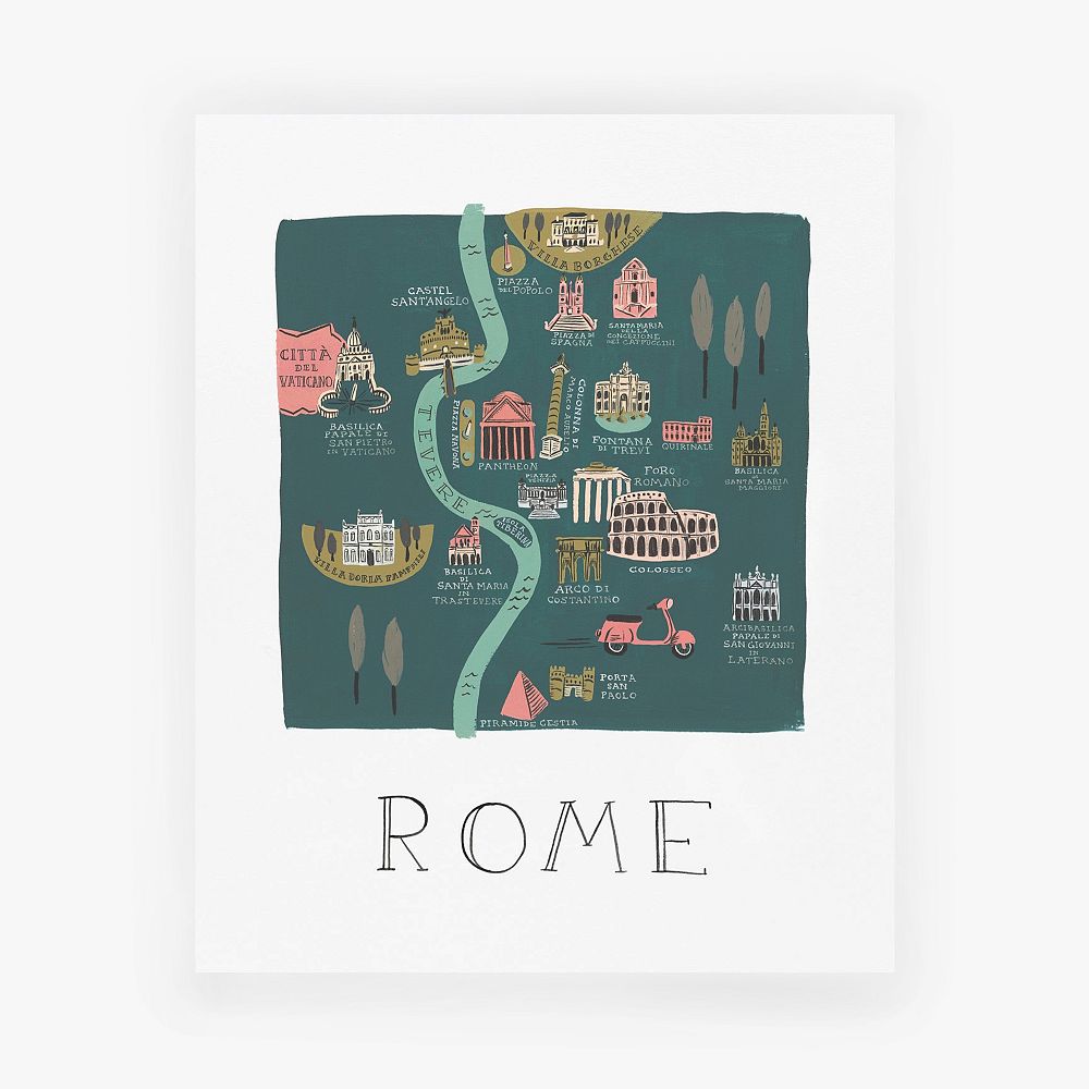 Rifle Paper Co. Rome Map Print Art | Pottery Barn Teen